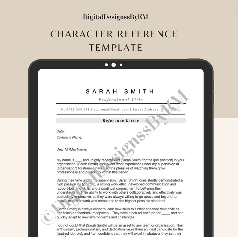 Character Reference Letter Template for Word and Google Docs - Etsy