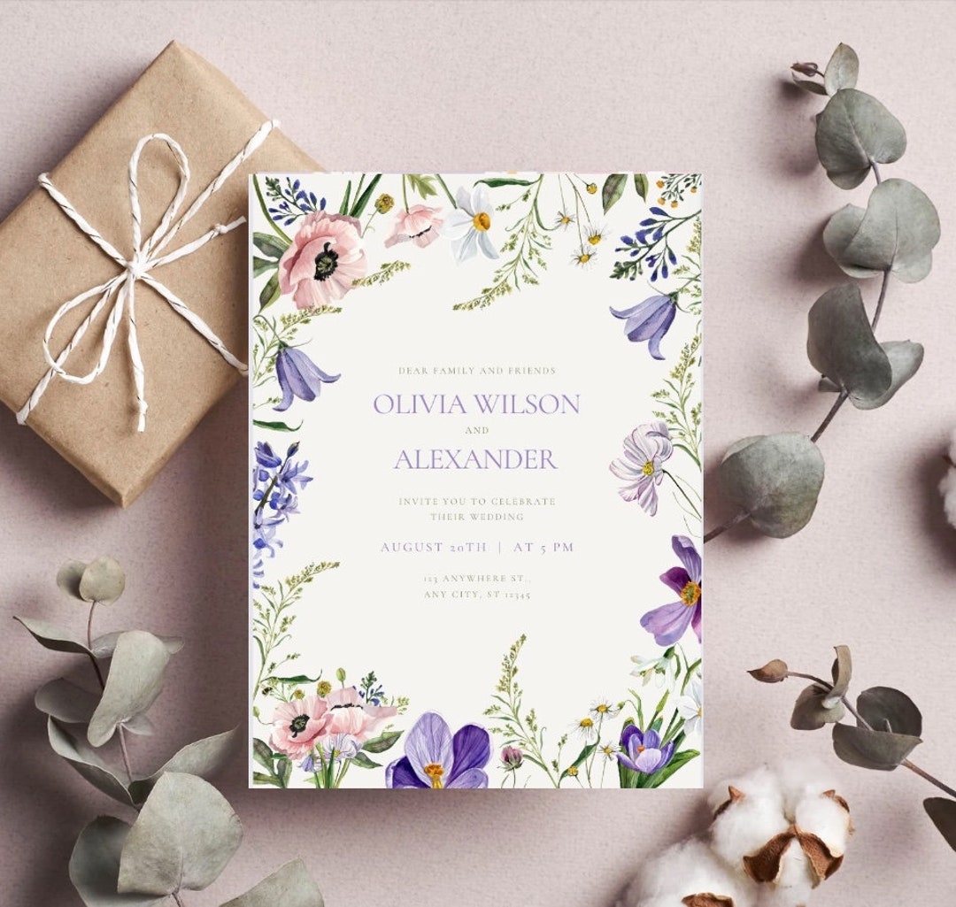 EDITABLE Beautiful Floral & Classic Wedding Invitation, Wildflower ...