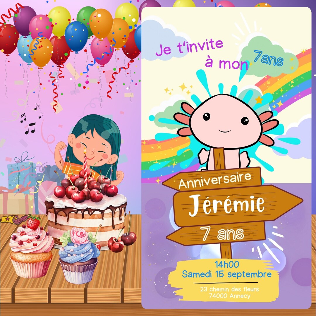 Personalized and Animated Axolotl Children's Birthday Invitation ...