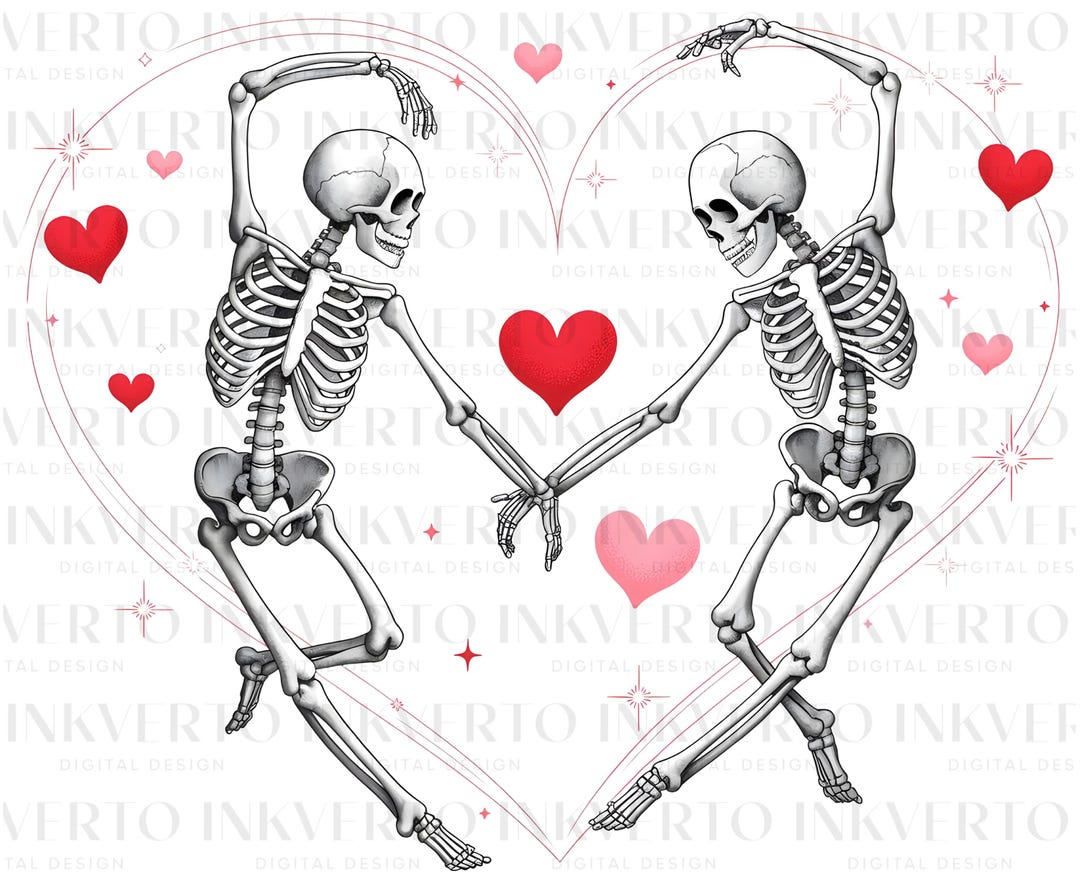 Valentine Skeletons Love PNG, Gothic Valentine Clipart, Skeleton Couple ...