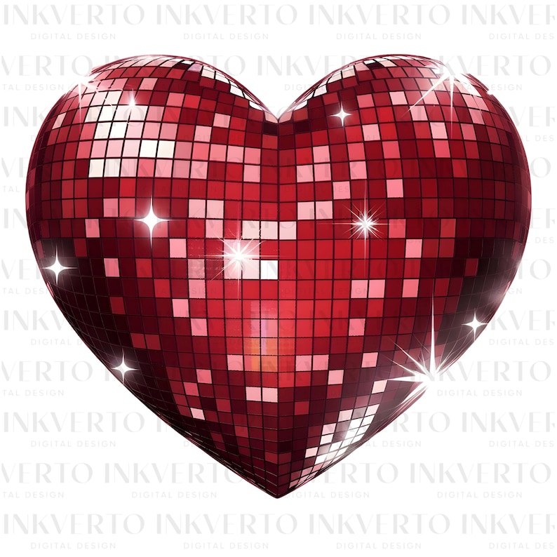 Red Disco Heart PNG, Sparkling Valentine Heart Clipart, Retro Party ...