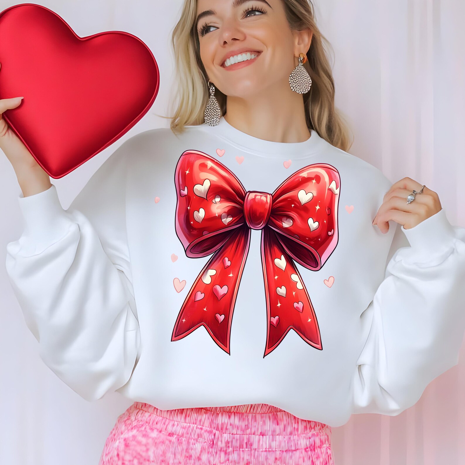Red Valentine Bow PNG, Heart Pattern Ribbon Clipart, Romantic Bow ...