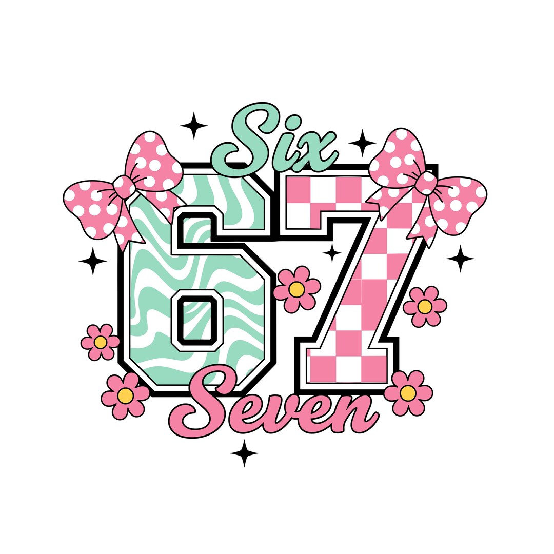 67 Six Seven Meme PNG, Cute Bow Pastel Design, Viral 6 7 Internet Slang ...