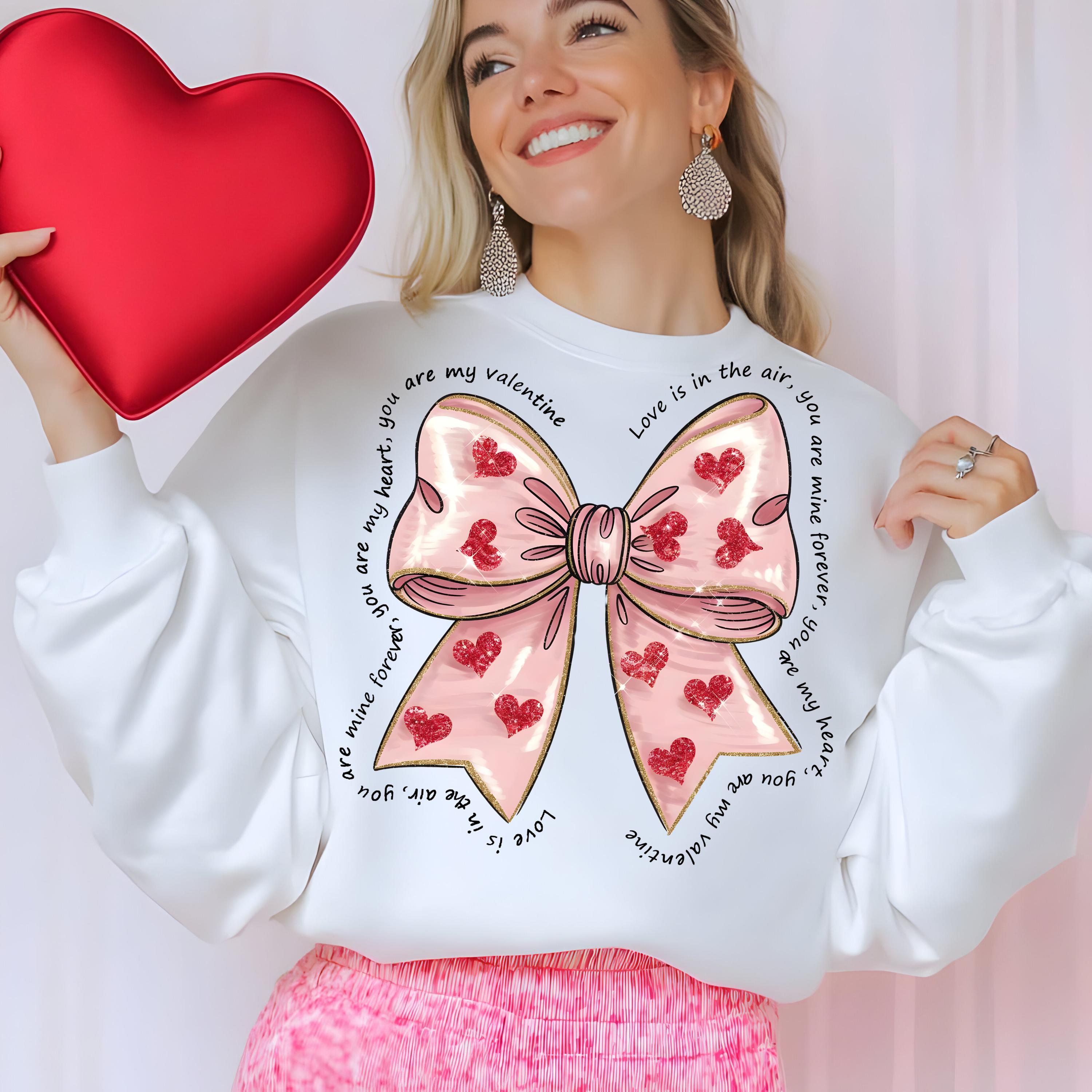 Valentines Day Bow Png Clipart, Pink Ribbon With Glitter Hearts ...