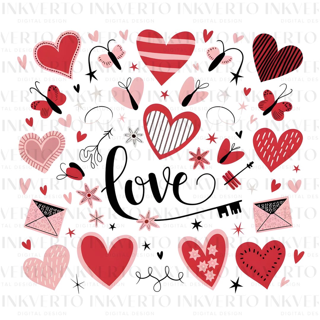 Valentine Doodle Hearts PNG, Cute Love Clipart Set, Hand-drawn ...