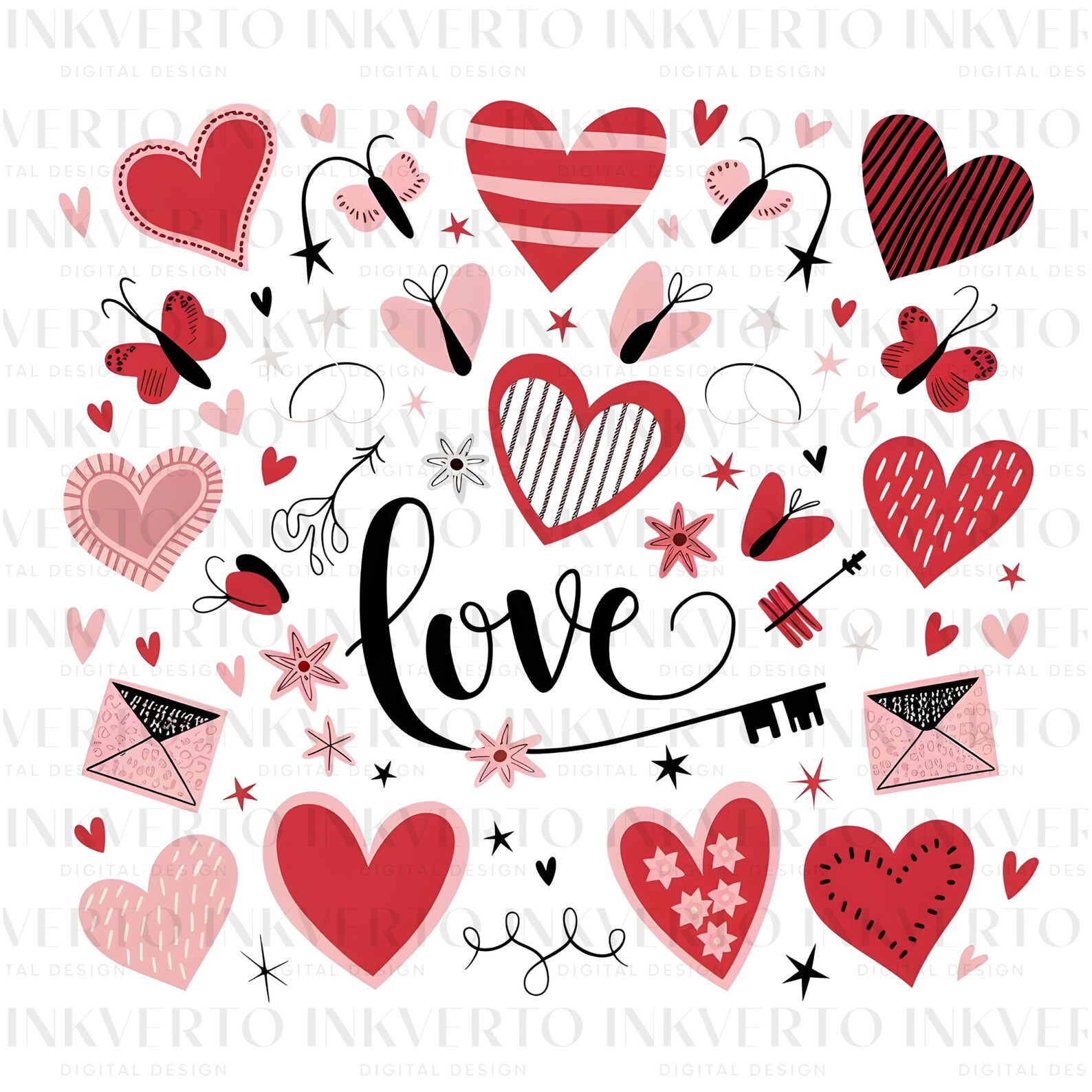 Valentine Doodle Hearts PNG, Cute Love Clipart Set, Hand-drawn ...