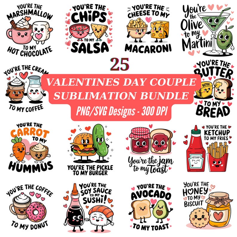 Kawaii Food Clipart Bundle: Valentine's Day Couple PNG SVG (digital ...