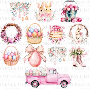 Watercolor Easter Clipart Bundle: Bunnies, Eggs, Flowers (PNG Digital ...