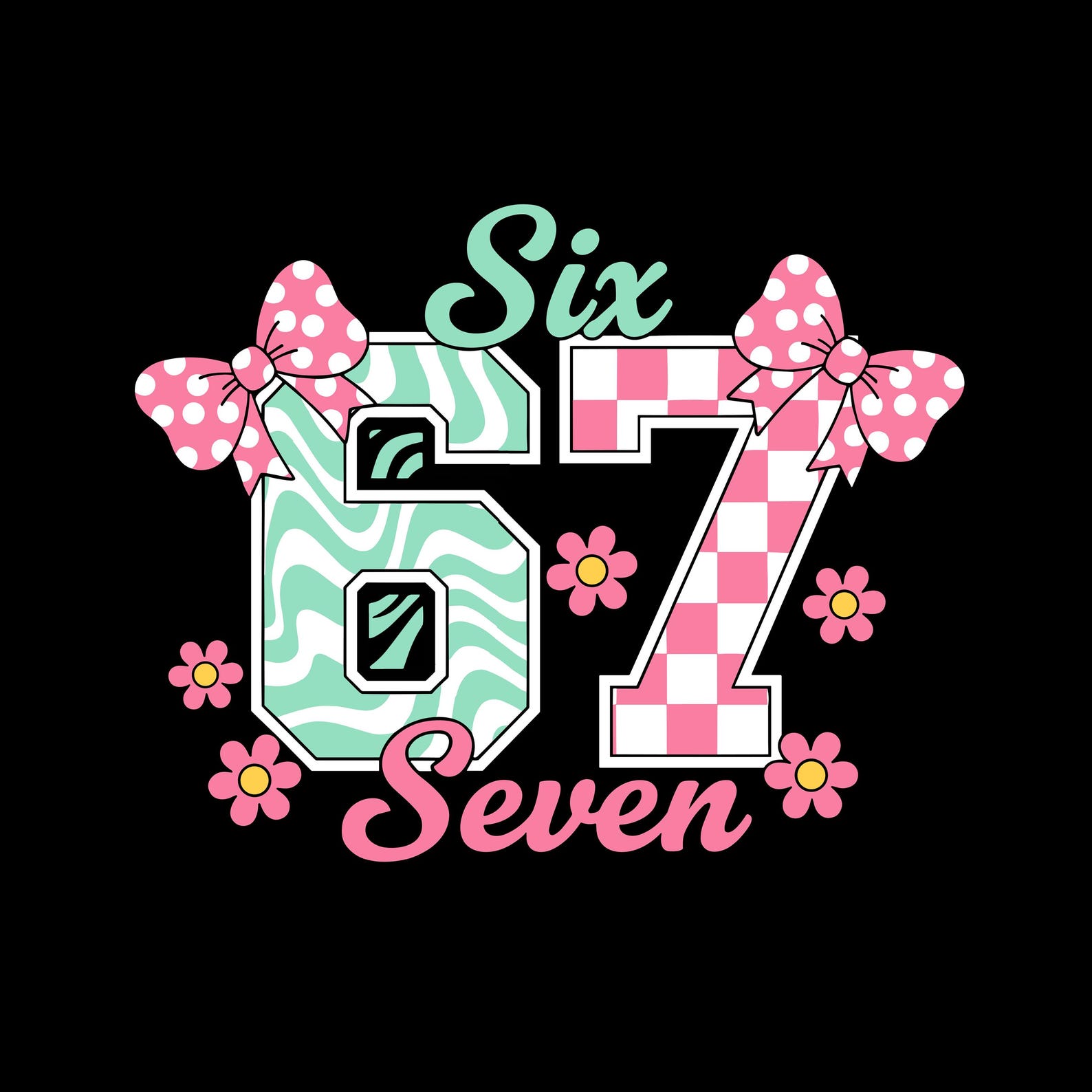67 Six Seven Meme PNG, Cute Bow Pastel Design, Viral 6 7 Internet Slang ...