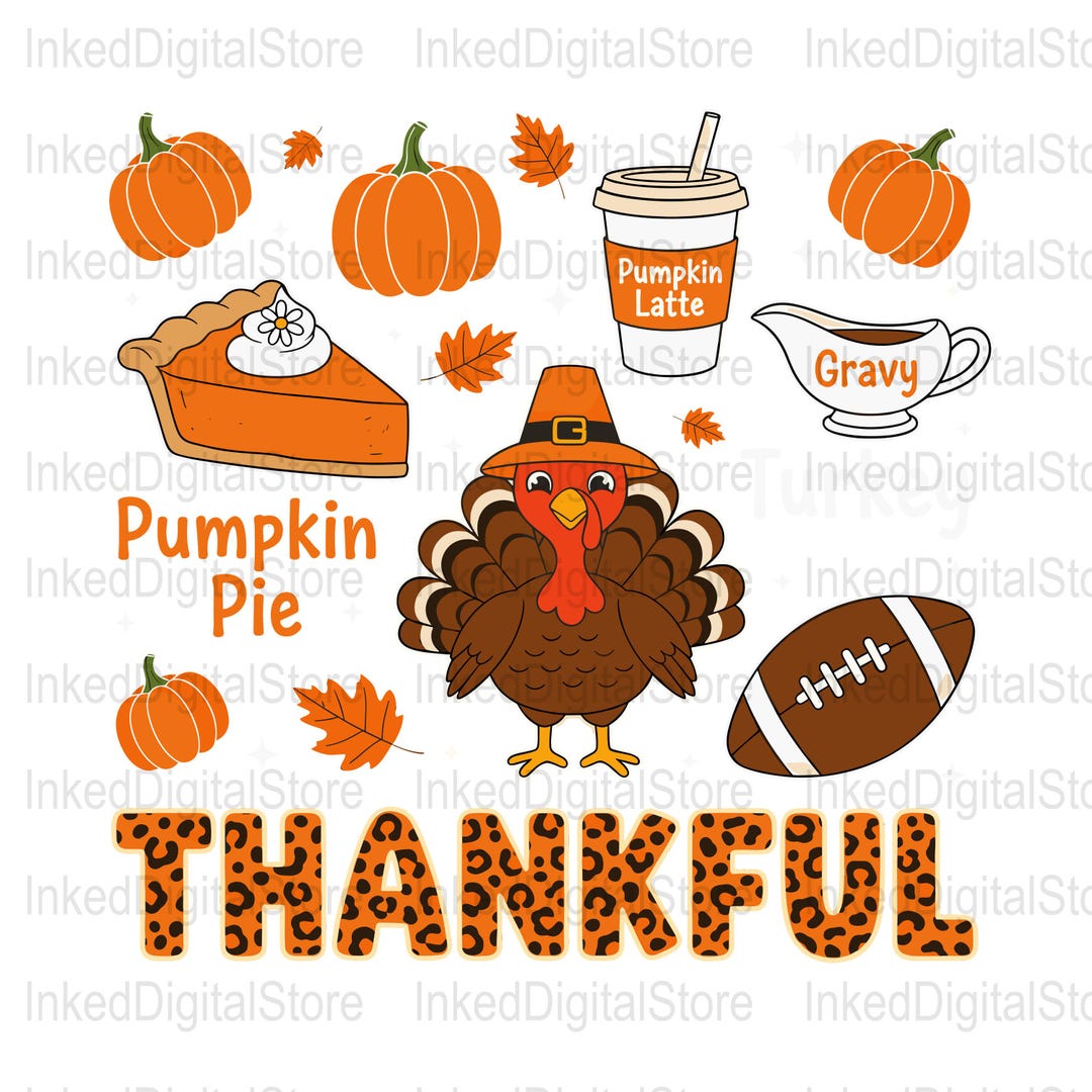 Thankful PNG Sublimation Design, Cute Thanksgiving Doodle Clipart With ...