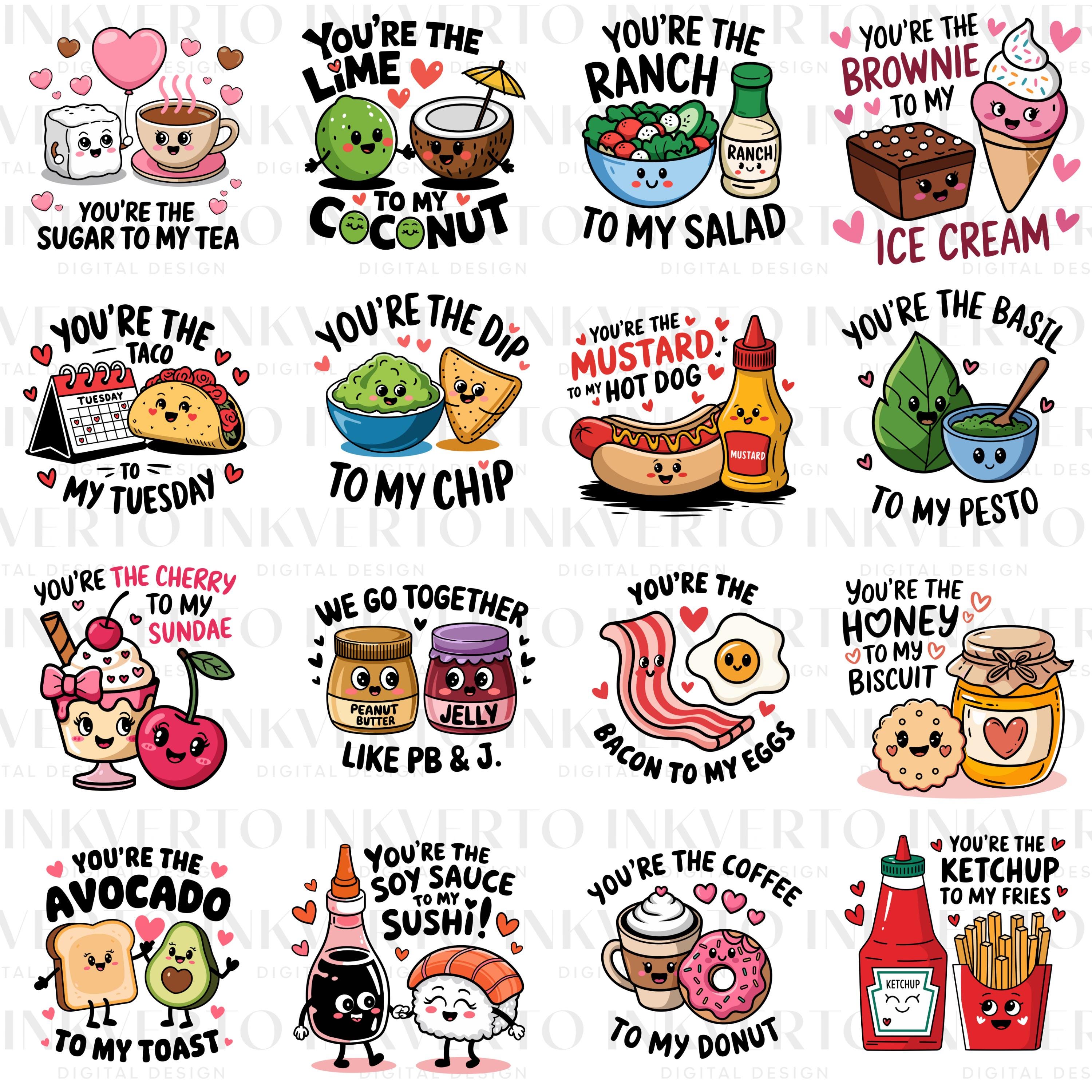Kawaii Food Clipart Bundle: Valentine's Day Couple PNG SVG (digital ...
