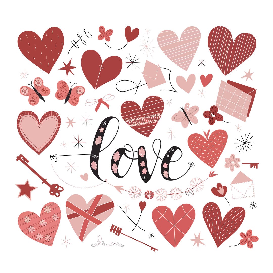 Valentine Love Doodles PNG, Hand-drawn Hearts Keys Clipart, Romantic ...