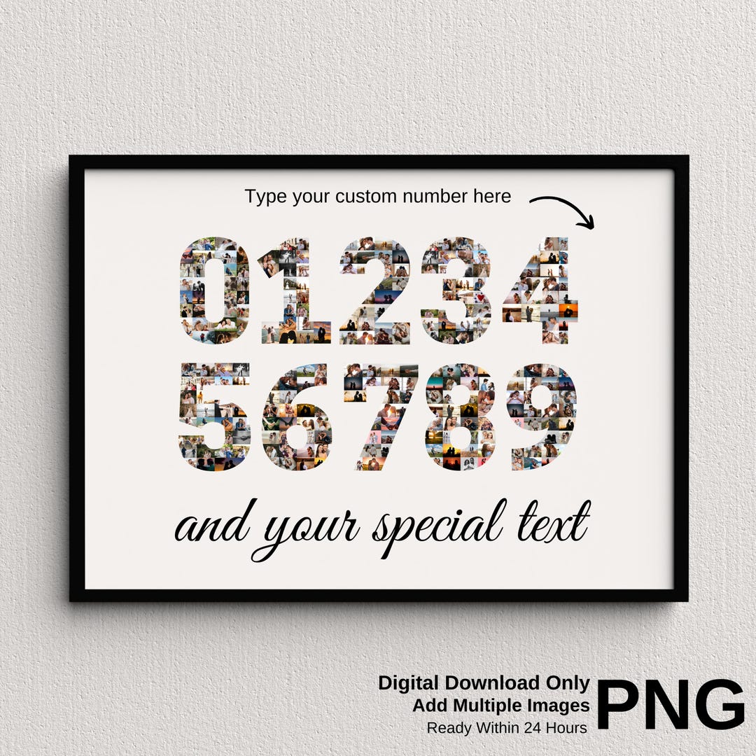 Digital Customized Gift, Photo Collage PNG, Number Art, Personalized ...