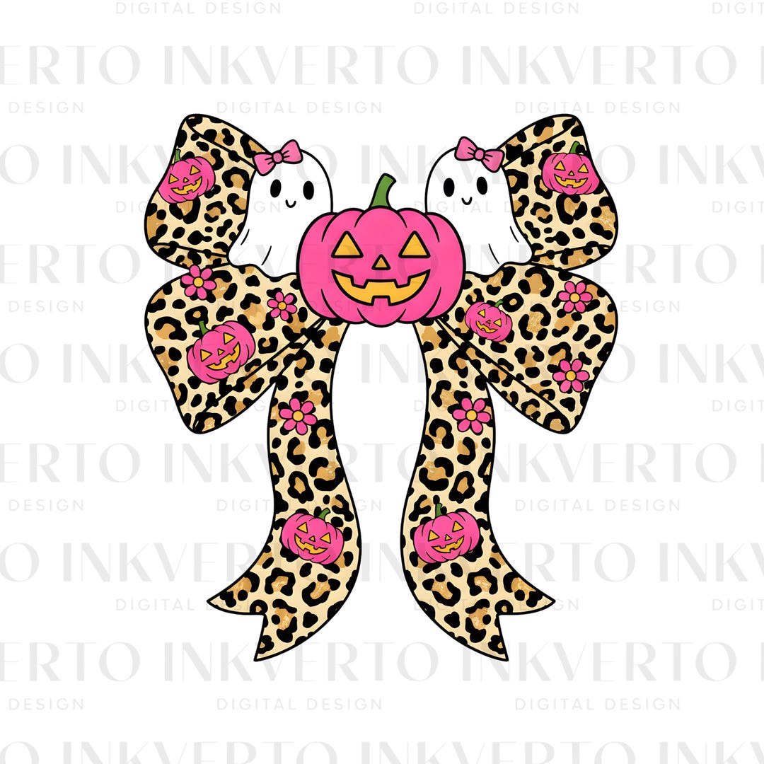 Leopard Print Halloween Bow PNG Clipart, Cute Ghosts and Pink Pumpkin ...