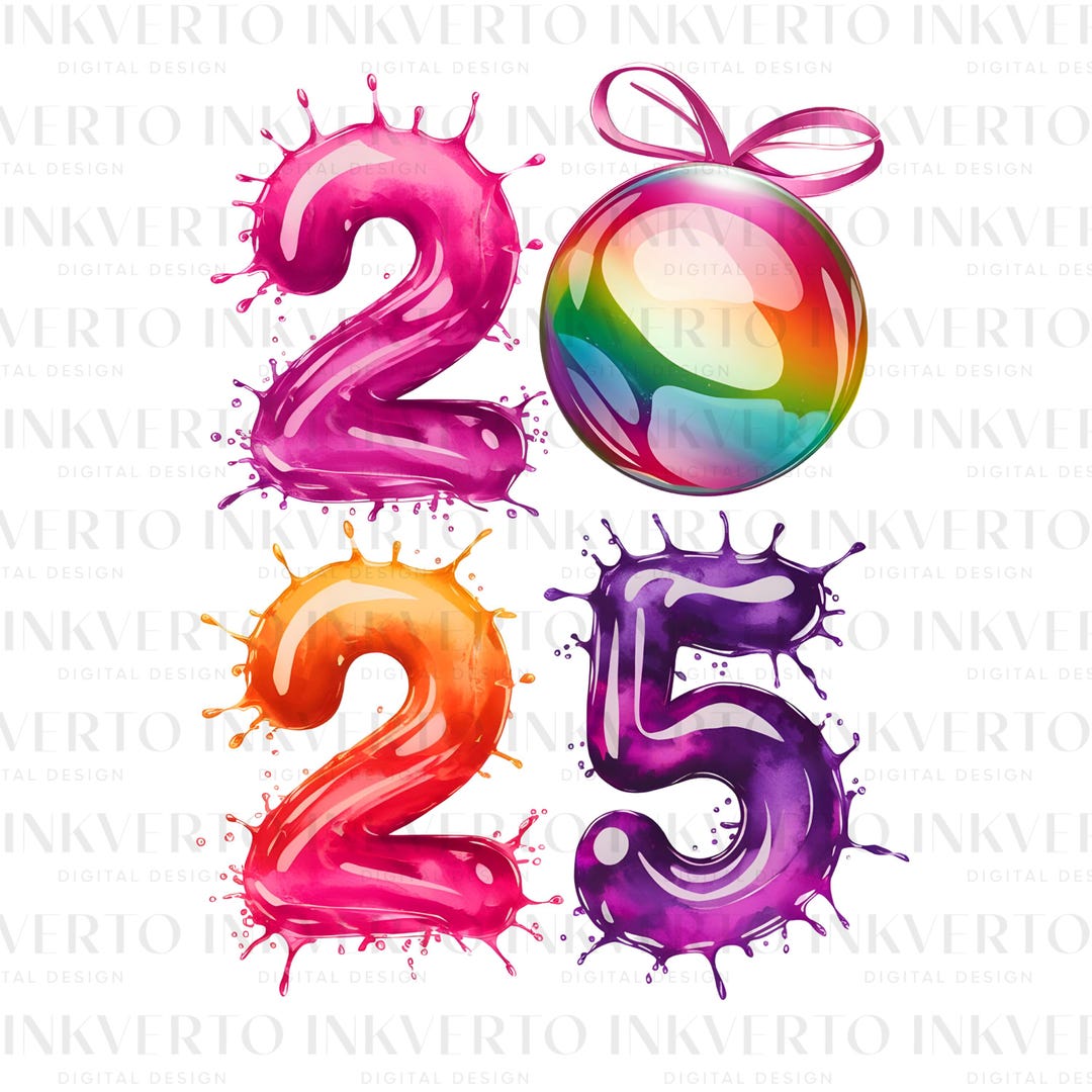 2025 Splash Rainbow PNG, Happy New Year Sublimation, Colorful Bow ...