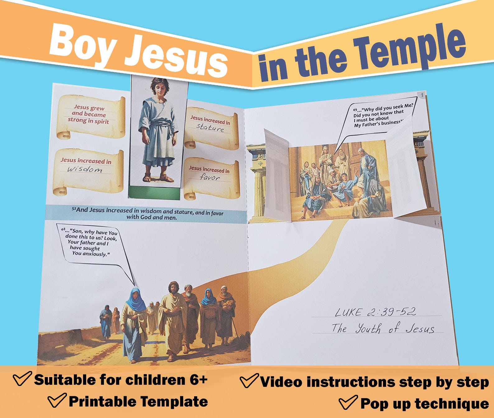 The Boy Jesus in the Temple Craft for Kids, Young Jesus at the Temple ...
