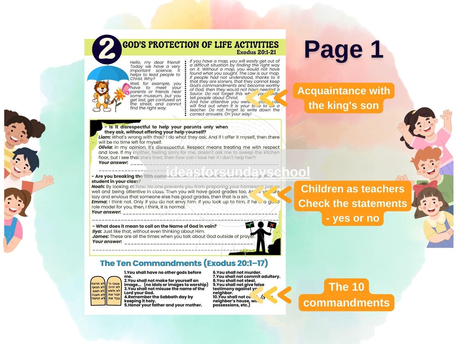 10 Commandments Activity Sheet, Bible Story Activity Worksheets, Sunday ...