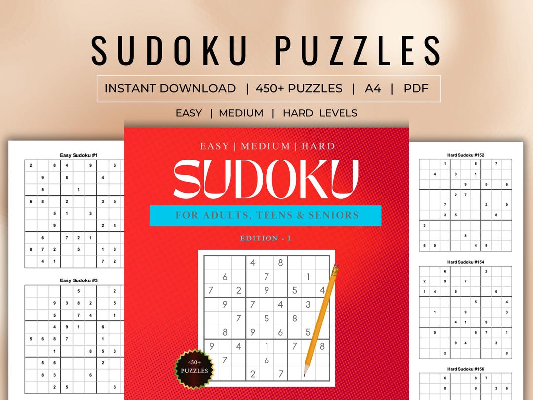 Sudoku for Teens, Seniors & Adults - 450+ Printable Puzzle Book, Easy ...