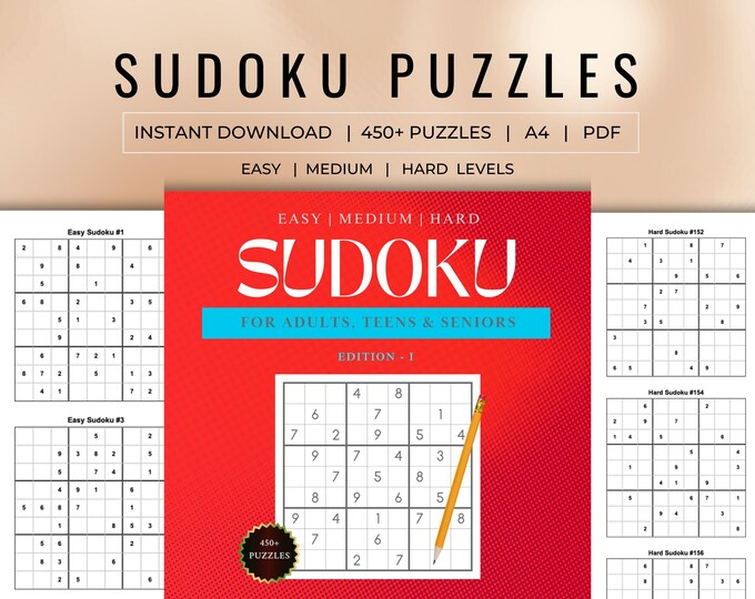 Sudoku for Teens, Seniors & Adults - 450+ Printable Puzzle Book, Easy ...