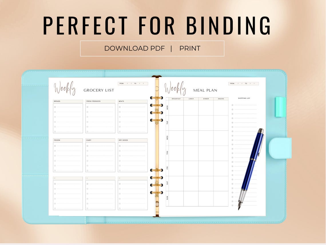 Minimalist Weekly Meal Planner, Meal Plan Print, Grocery List Printable ...