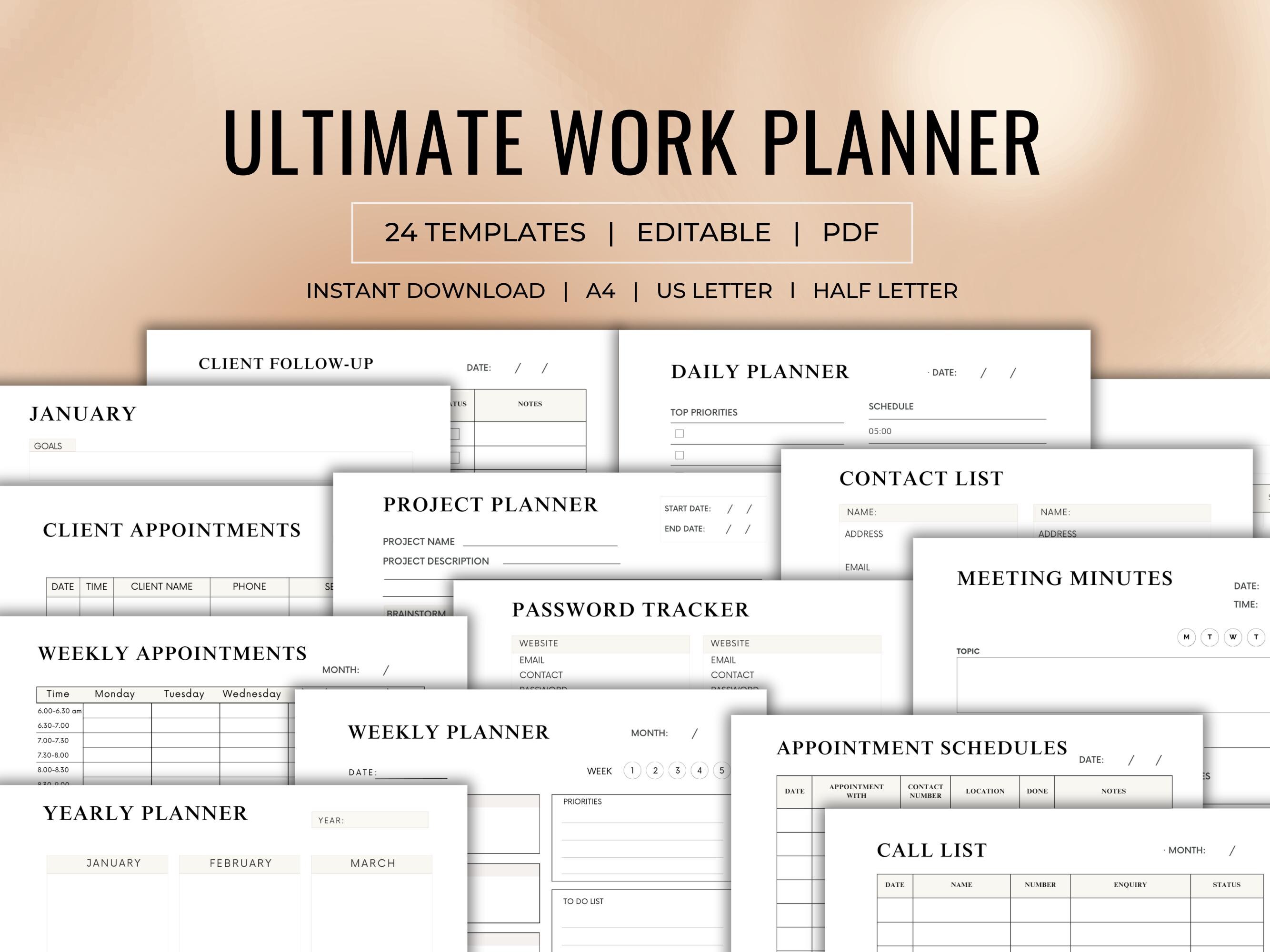 Ultimate Work Planner Templates - Professional Schedule Planner, Plan ...