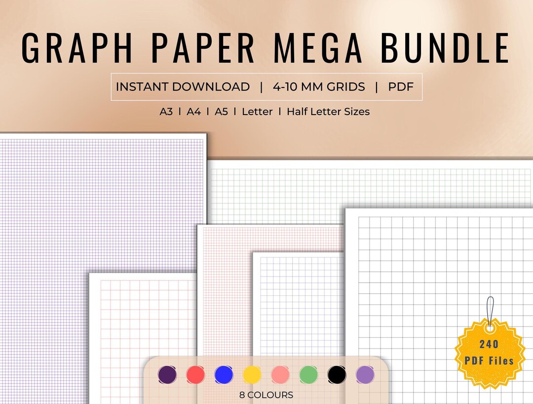 Color Graph Paper Mega Bundle, Printable Grid Paper, Squared Paper ...