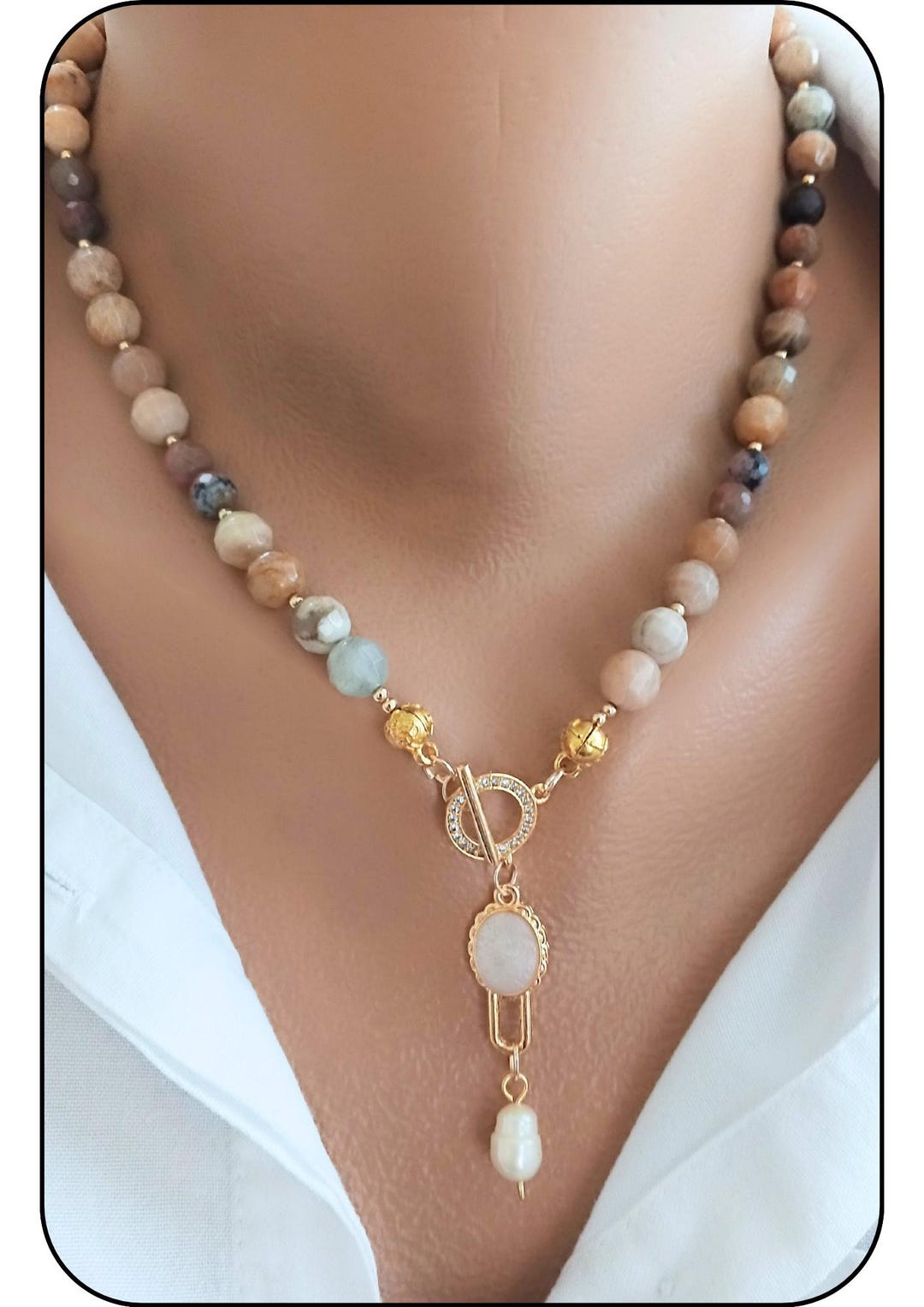 Sunstone & Rhodonite Necklace: Handmade Natural Stone Jewelry - Etsy