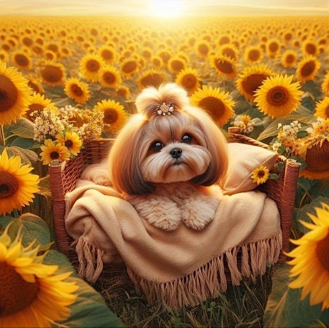 Shih Tzu Dog in Sunflower Field 5D DIY Diamond Art Painting Kits Full ...