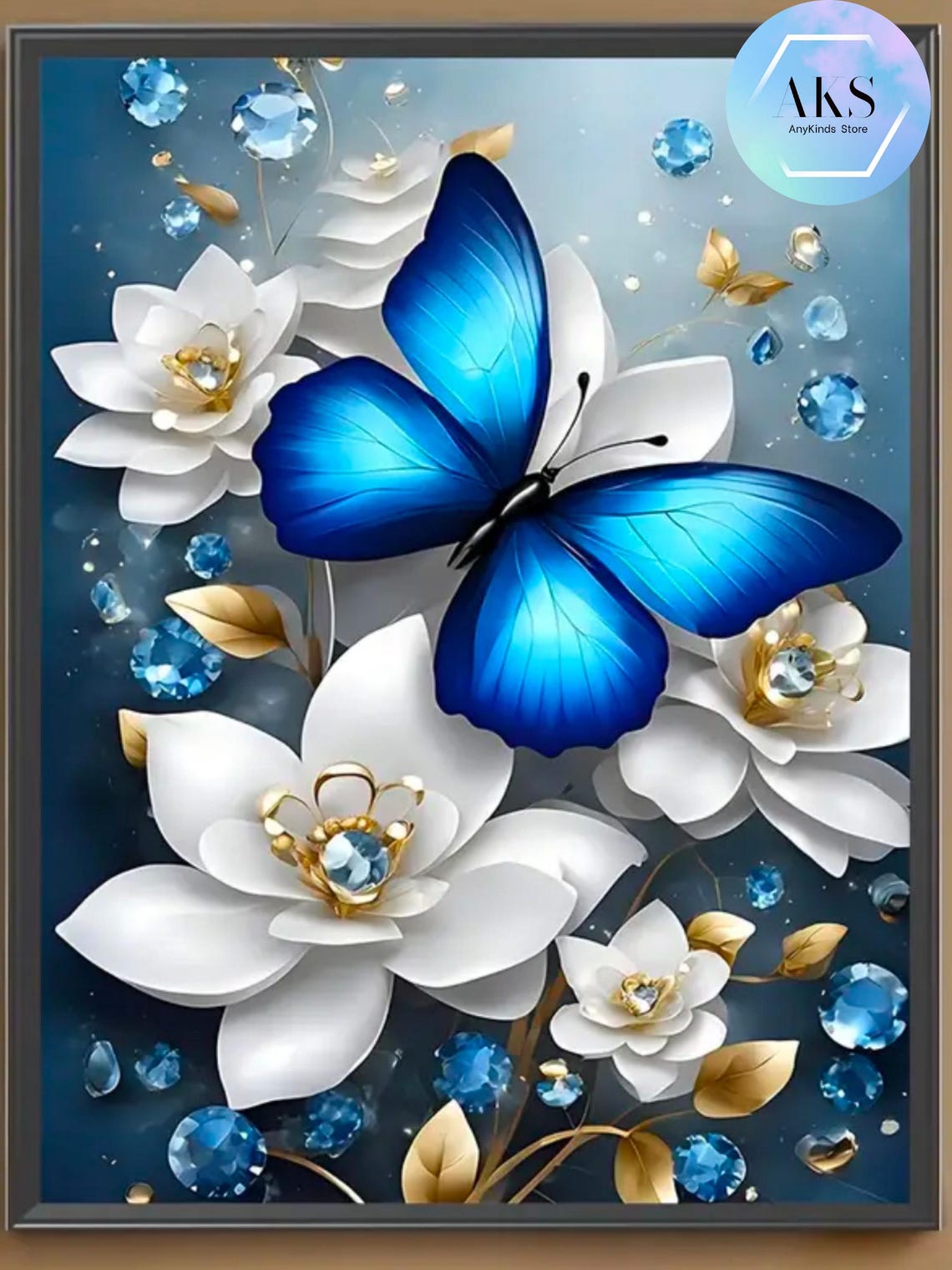 Floral Blue Butterflies 5D DIY Diamond Art Painting Kits Full Canvas ...