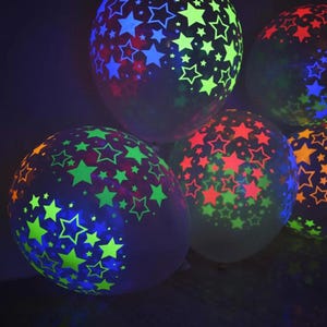 Glow in Dark Neon Balloons Latex Baloon Neon Coloured Dots and Stars ...