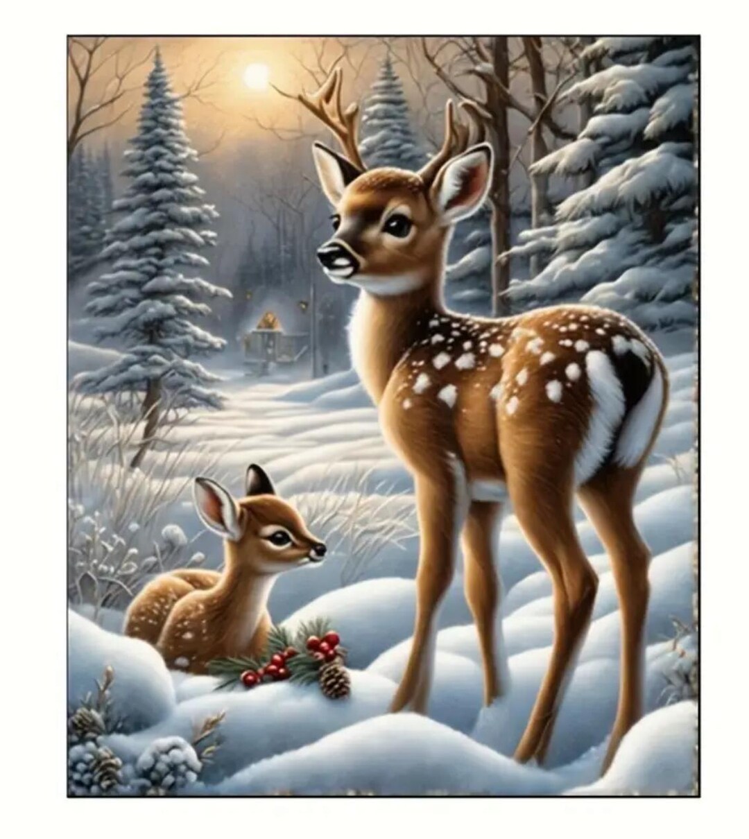 Deer in Snow 5D DIY Diamond Art Painting Kits Full Canvas Rhinestone ...