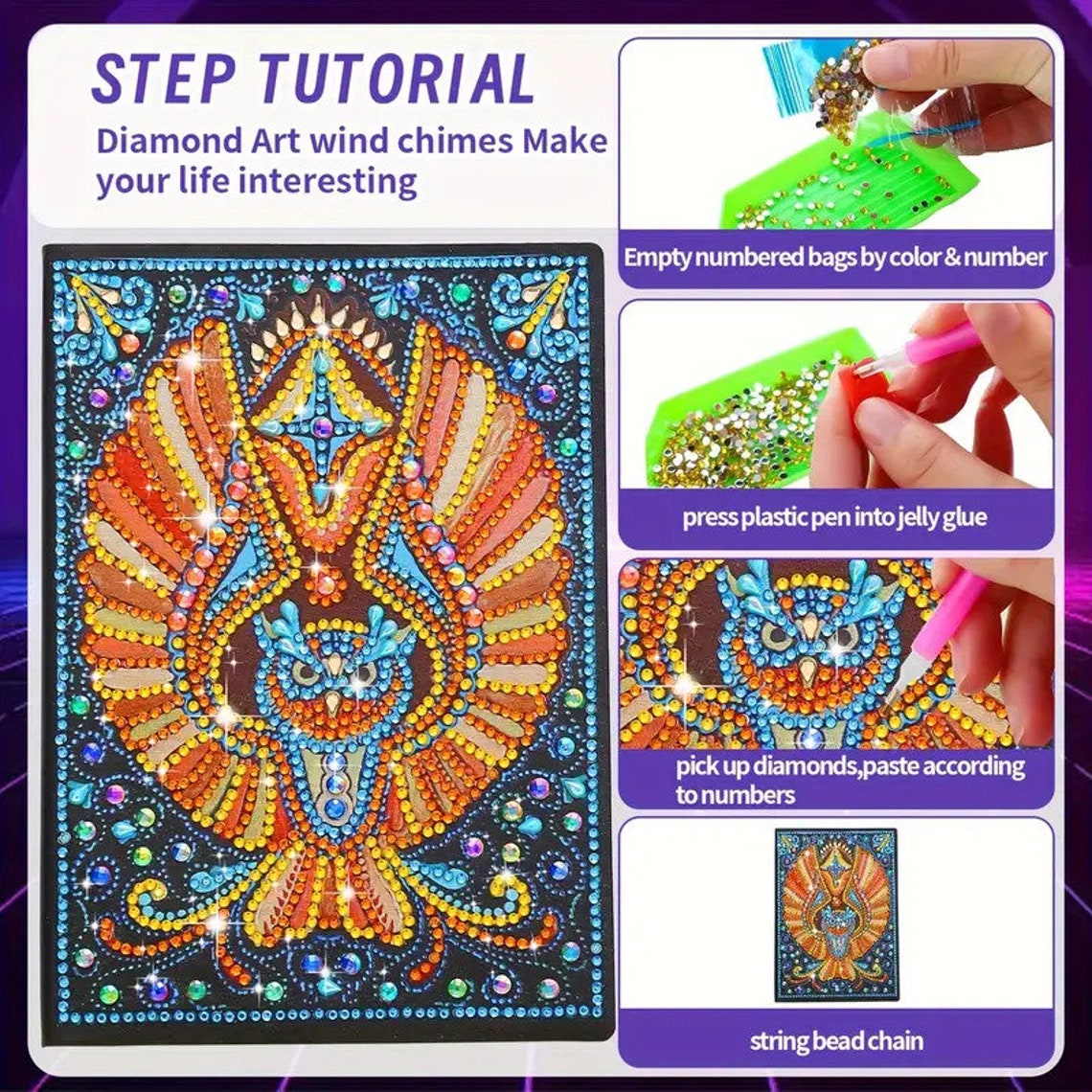 Sparkling Owl Diamond Art Notebook DIY A Beautiful Floral Birds A5 ...