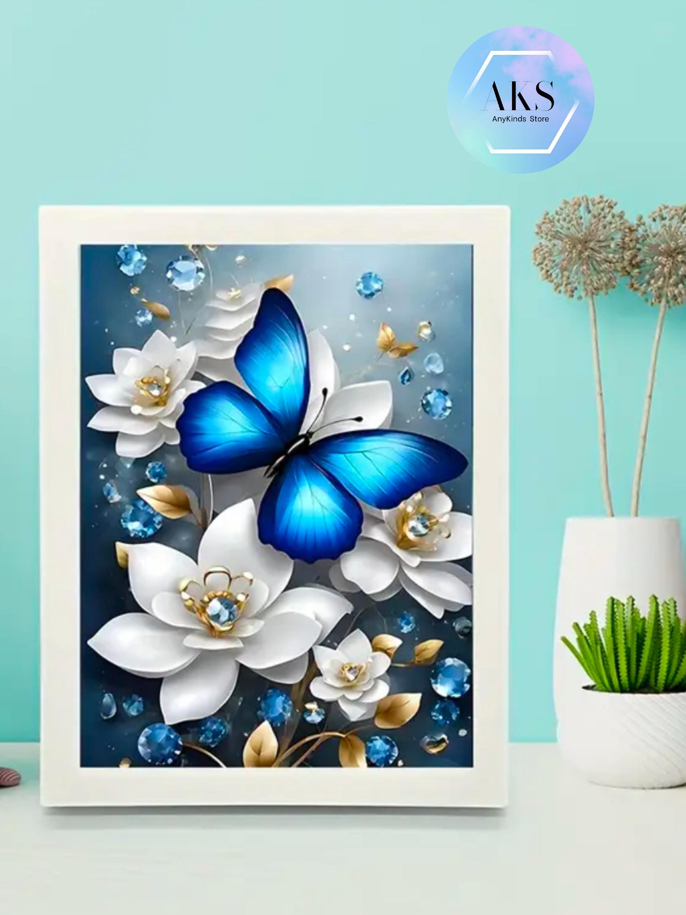 Floral Blue Butterflies 5D DIY Diamond Art Painting Kits Full Canvas ...