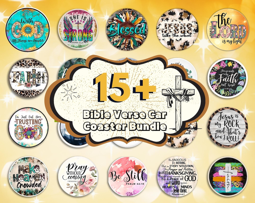 15 + Bible Verses Car Coaster, Bible Coaster Sublimation Designs, Round ...