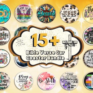 15 + Bible Verses Car Coaster, Bible Coaster Sublimation Designs, Round ...