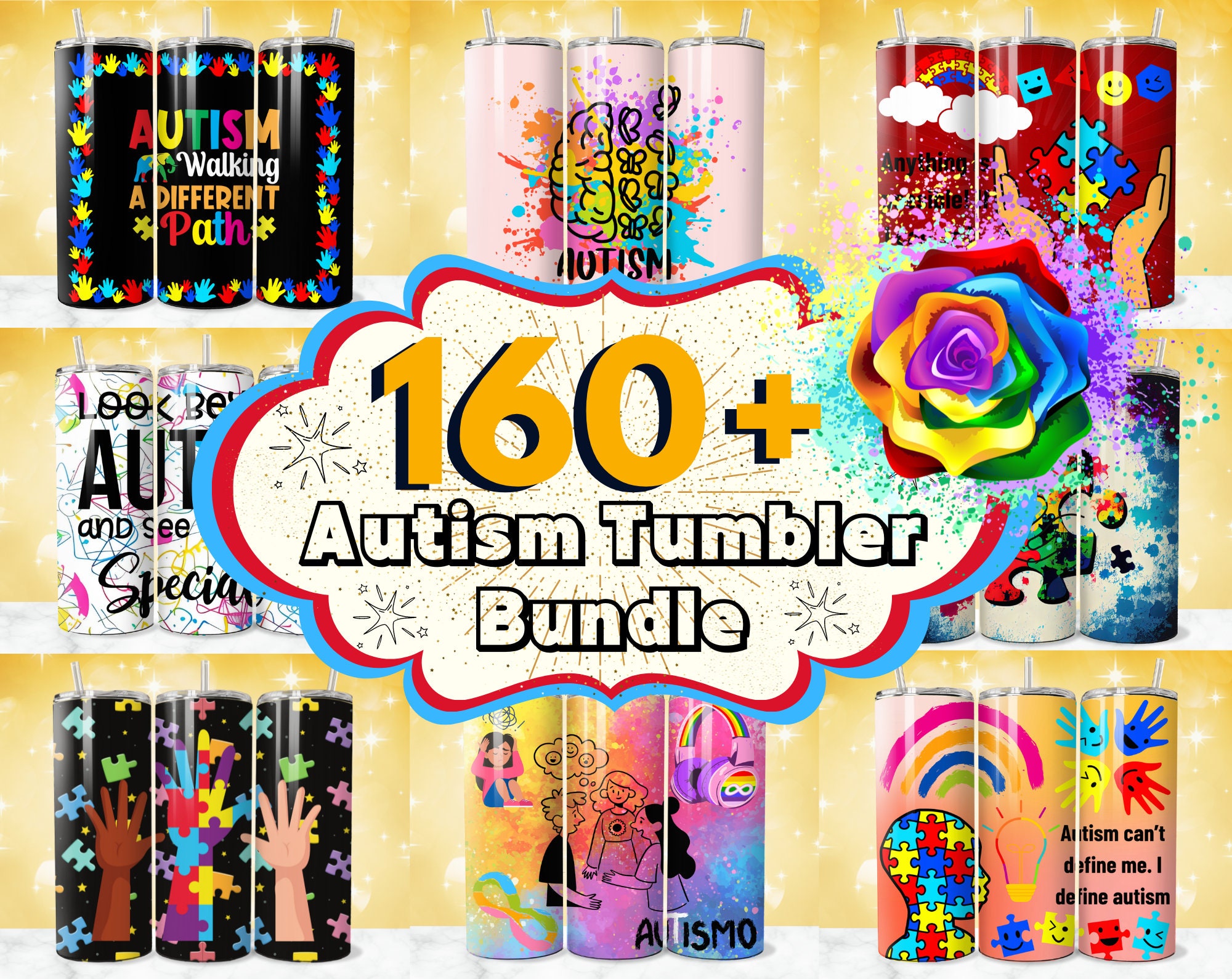 160 + Autism Tumbler Wrap Designs Bundle, 20oz Autism Awareness Designs ...