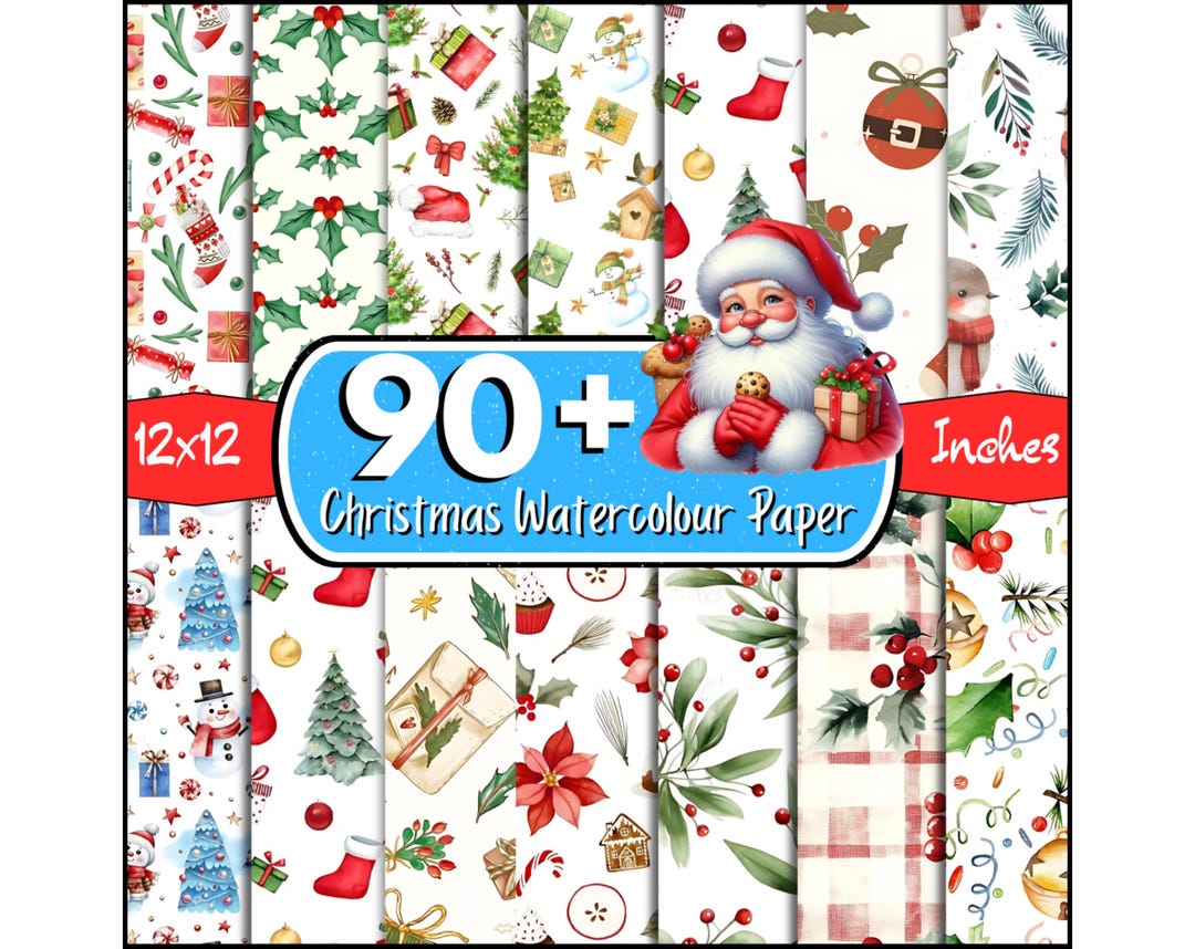 90+ Christmas Watercolor Digital Paper, Christmas Seamless Pattern ...