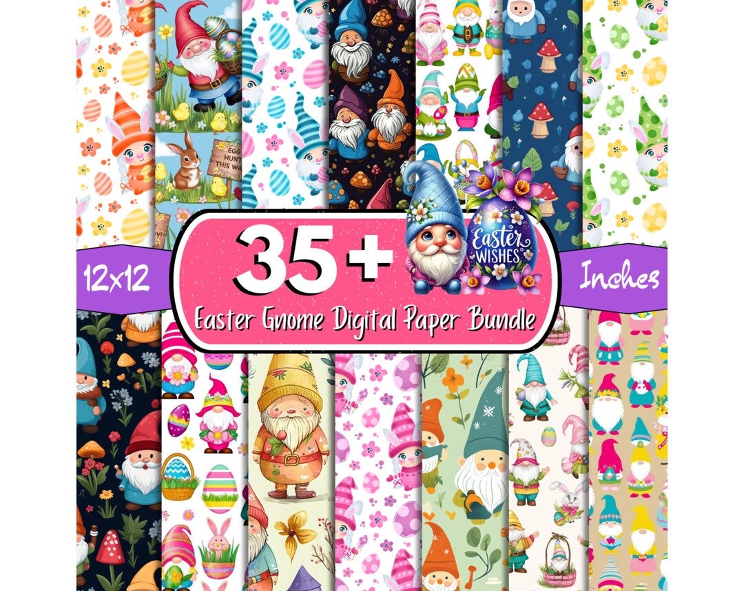 35 + Easter Gnome Digital Paper Pack, Easter Gnomes, Easter Patterns ...