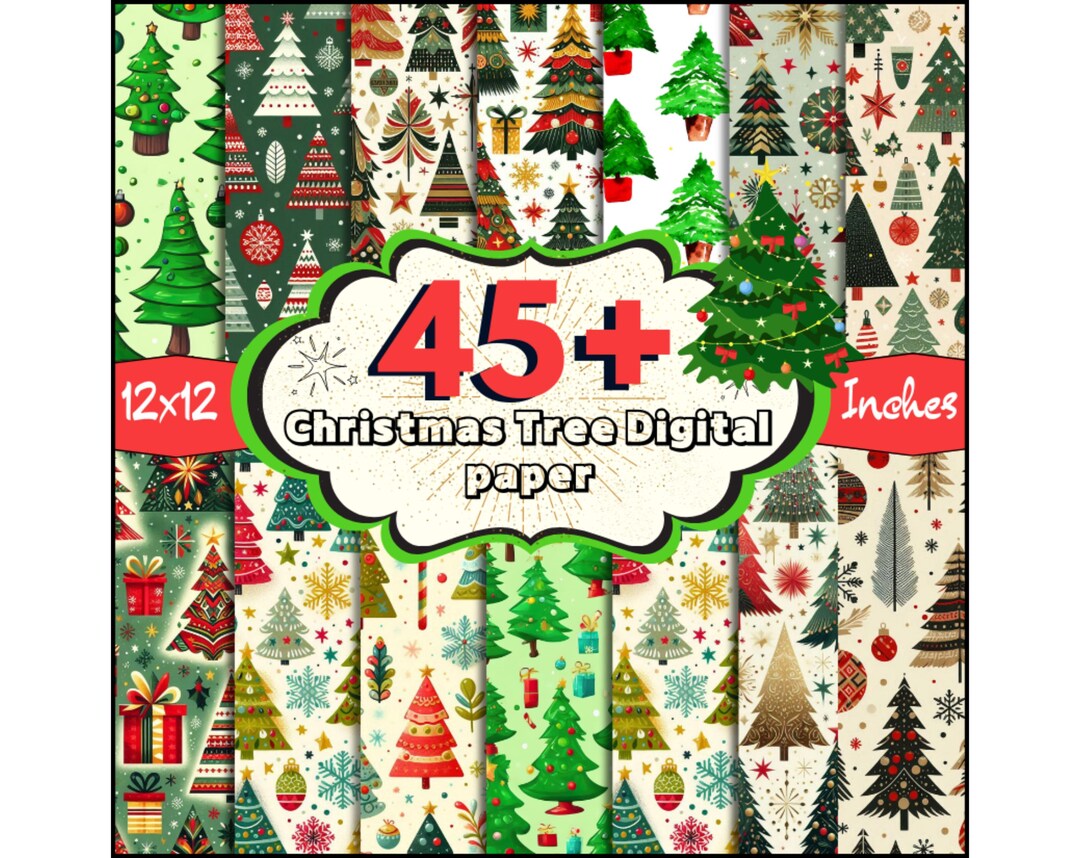 45 + Christmas Tree Digital Paper, Xmas Tree Seamless Pattern ...