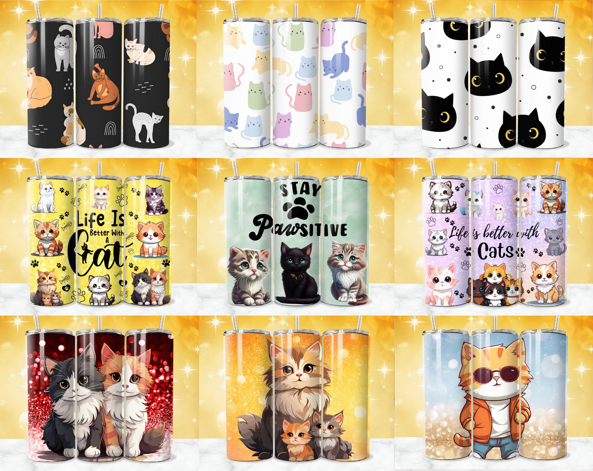 95 + Cute Cat Tumbler Wrap Designs, Cat Lovers Tumbler, 20 Oz Cat ...