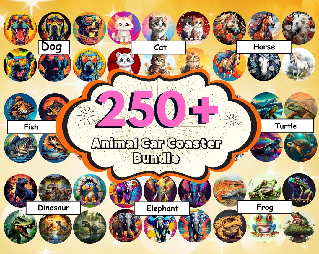 250+ Round Animals Car Coaster Designs Bundle, Horse Car Coaster, Dog ...