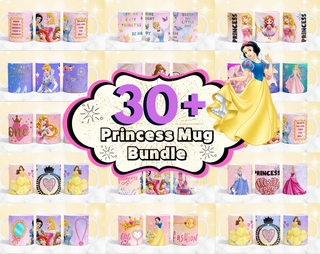 30 Princess Mug Wrap Designs Bundle, Princess Mug Sublimation, 11 Oz ...