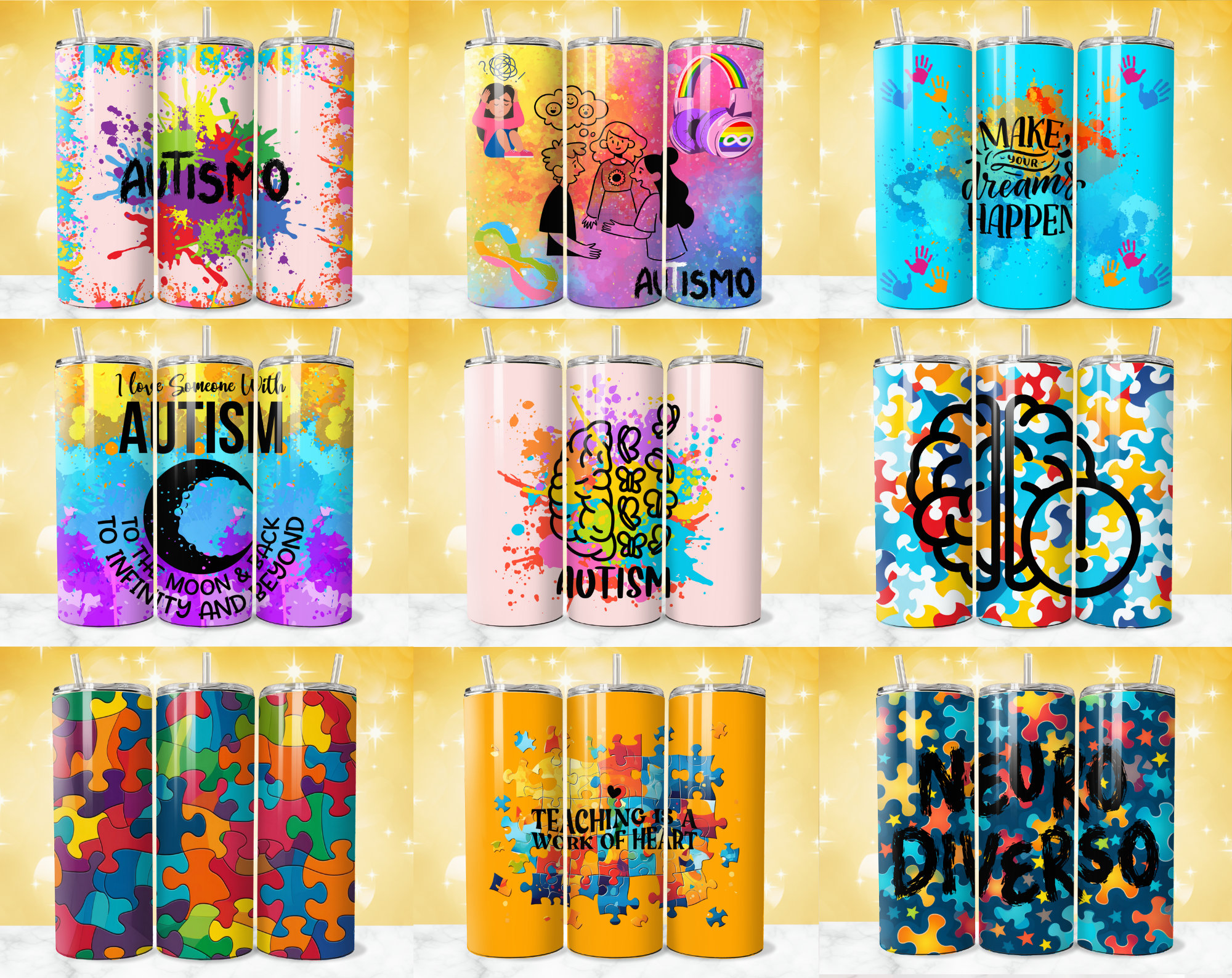160 + Autism Tumbler Wrap Designs Bundle, 20oz Autism Awareness Designs ...