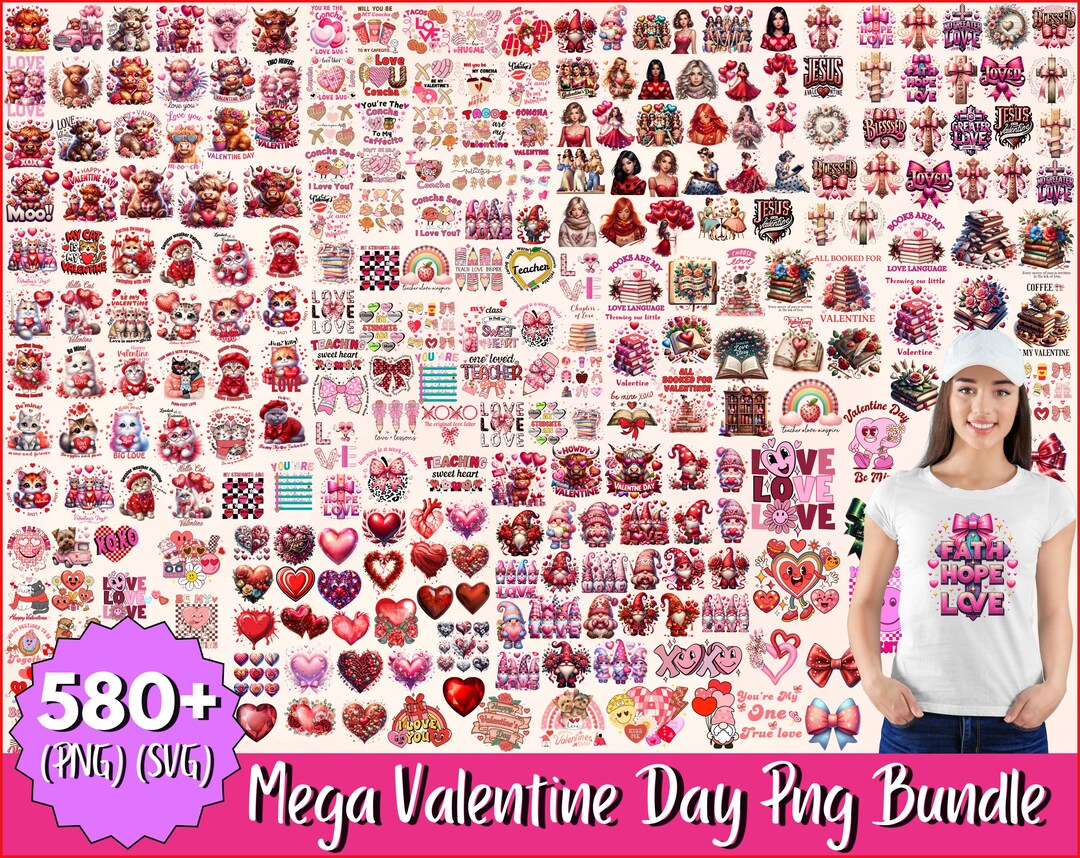 580 + Mega Valentine's Day Png Svg Bundle, Retro Valentines Png ...