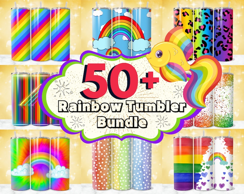 50 + Rainbow Tumbler Wrap Designs, Colorful Rainbow Tumbler Wrap, Boho ...