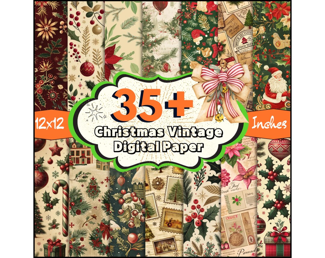35 + Christmas Vintage Digital Paper, Xmas Background Paper, Christmas ...