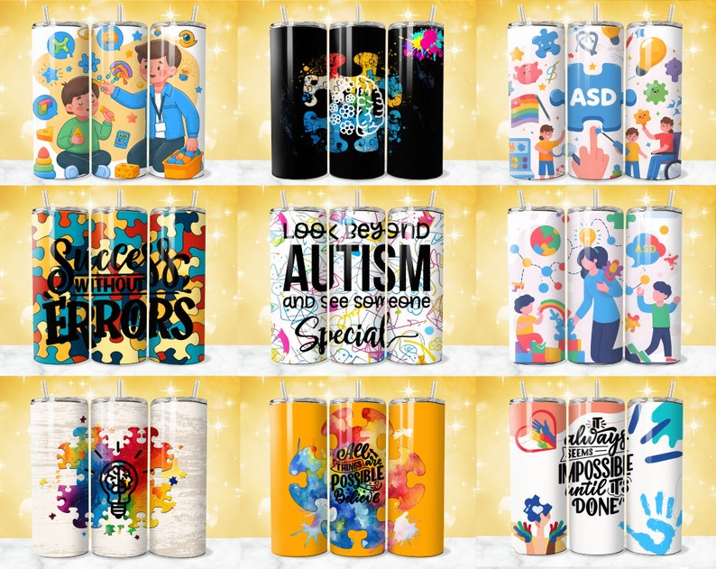 160 + Autism Tumbler Wrap Designs Bundle, 20oz Autism Awareness Designs ...