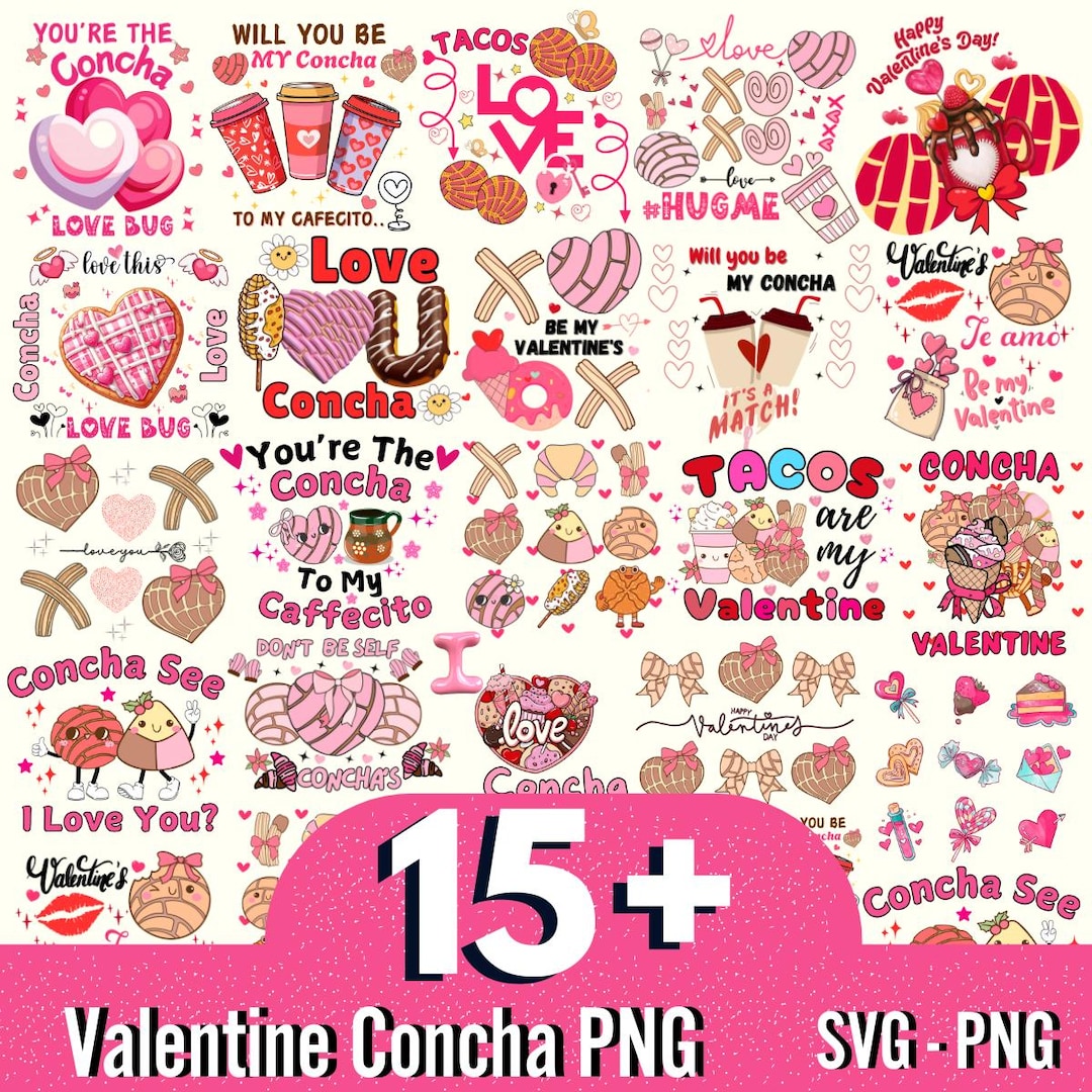 15 + Valentine Concha Png Bundle, Retro Valentine Png, Conchas Pan ...