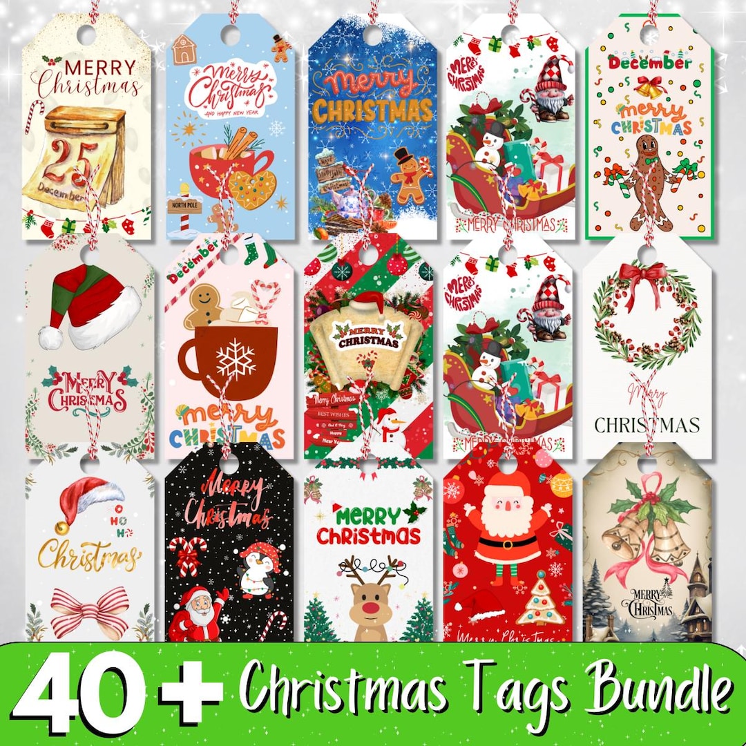 40 + Christmas Tags Bundle, Printable Christmas Tag Designs, Christmas ...