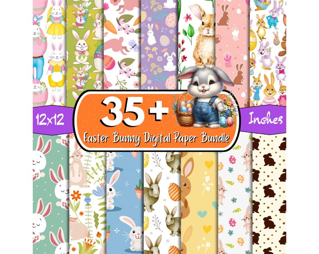 35 + Easter Bunny Digital Paper Pack, Easter Bunny Background, Easter ...